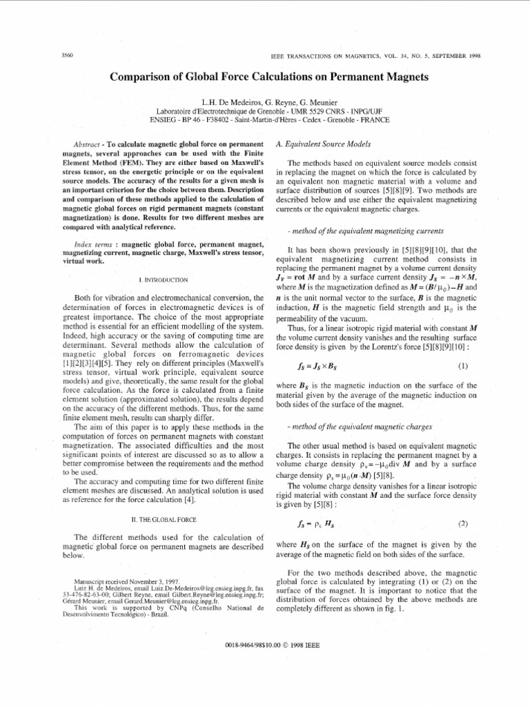 Comparison of Global Force Calculations On Permanent Magnet | PDF