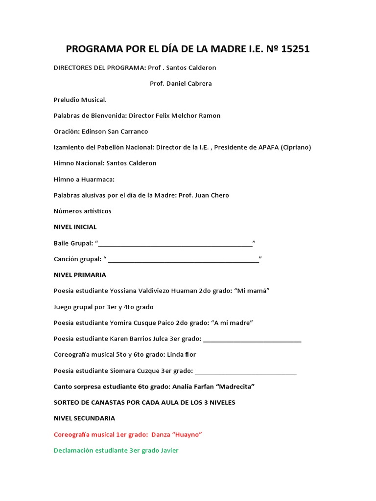 Programa Por El Día de La Madre | PDF