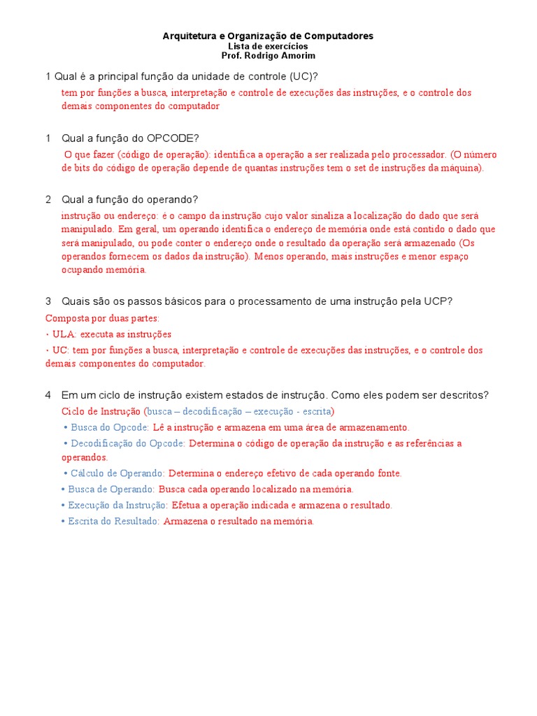 Lista de Exercicios I 2020 | PDF | Entrada/Saída | Armazenamento de ...