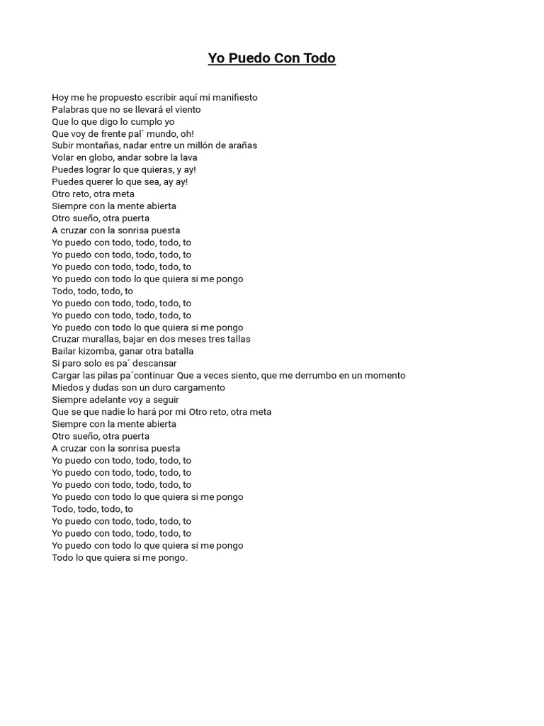 Yo Puedo Con Todo - LETRA CANCIÓN | PDF