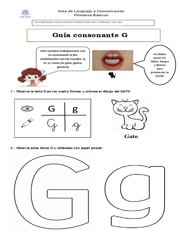 Actividades con la consonante G | PDF | Escritura | Comunicación humana