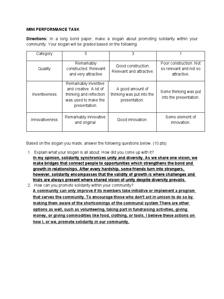 MINI PERFORMANCE TASK No.1 | PDF