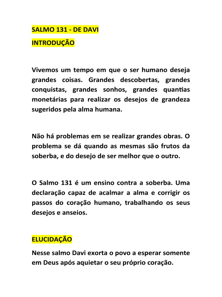 Salmo 131 - Estudo Ipw | PDF | Deus | Salmos