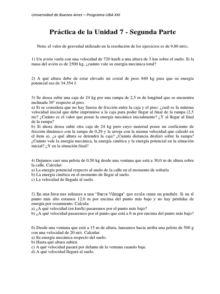 Práctica de La Unidad 7 Segunda Parte | PDF | Fricción | Cantidades fisicas