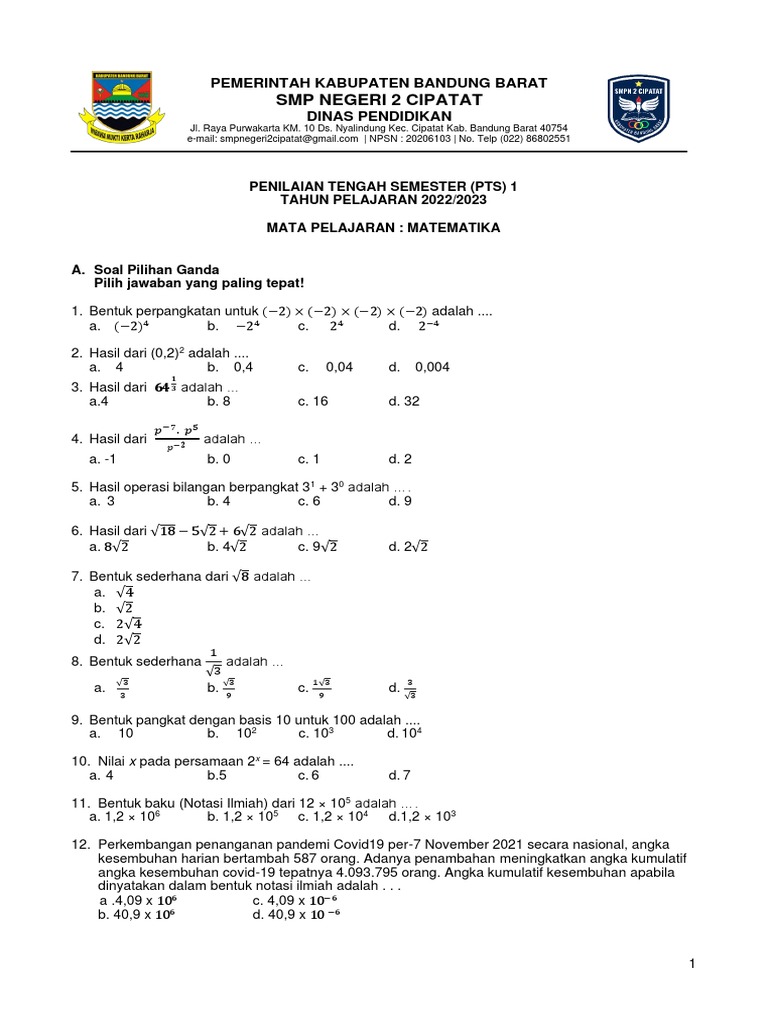 Naskah Soal PTS 2223 - Matematika 9 | PDF