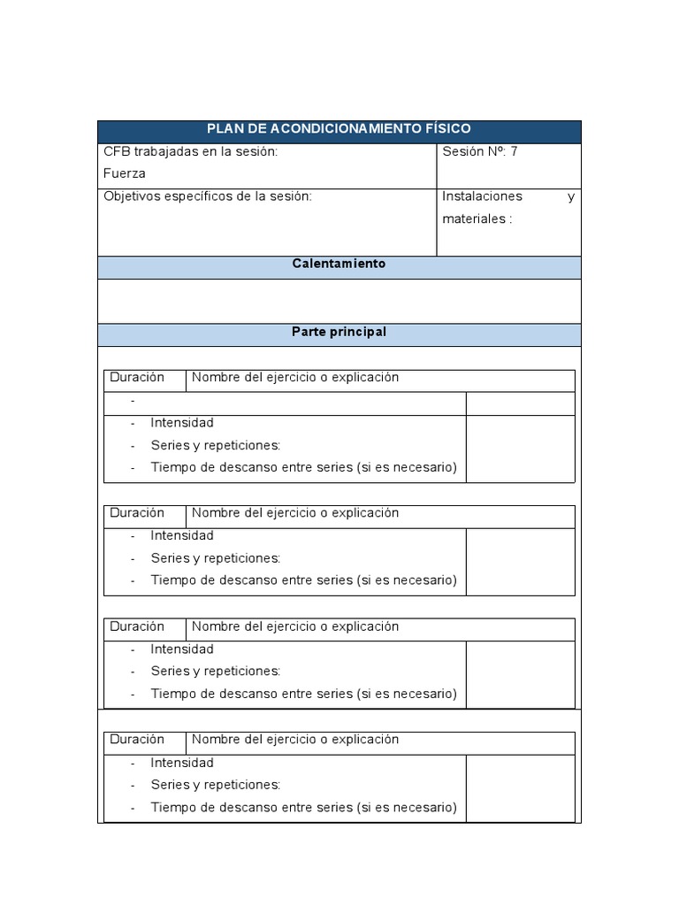 Plan Mensual de Acondicionamiento Fã Sico | PDF