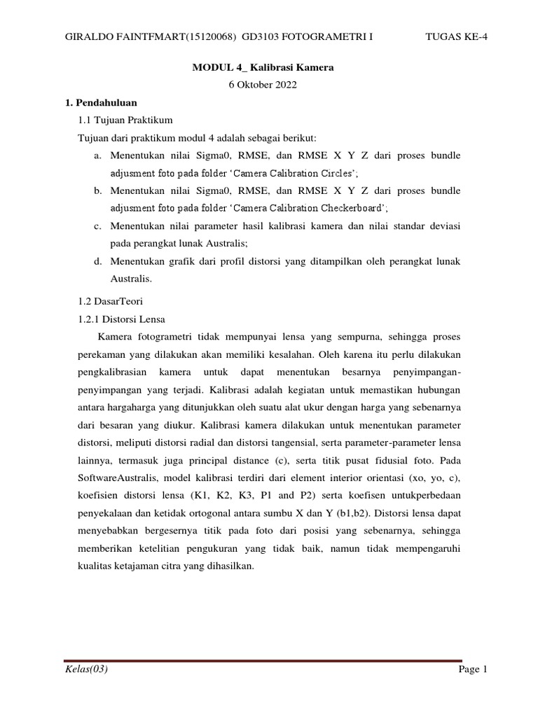 Tugas Fotogrametri I Ke-4 - Giraldo Faintfmart Jeremy - 15120068 | PDF