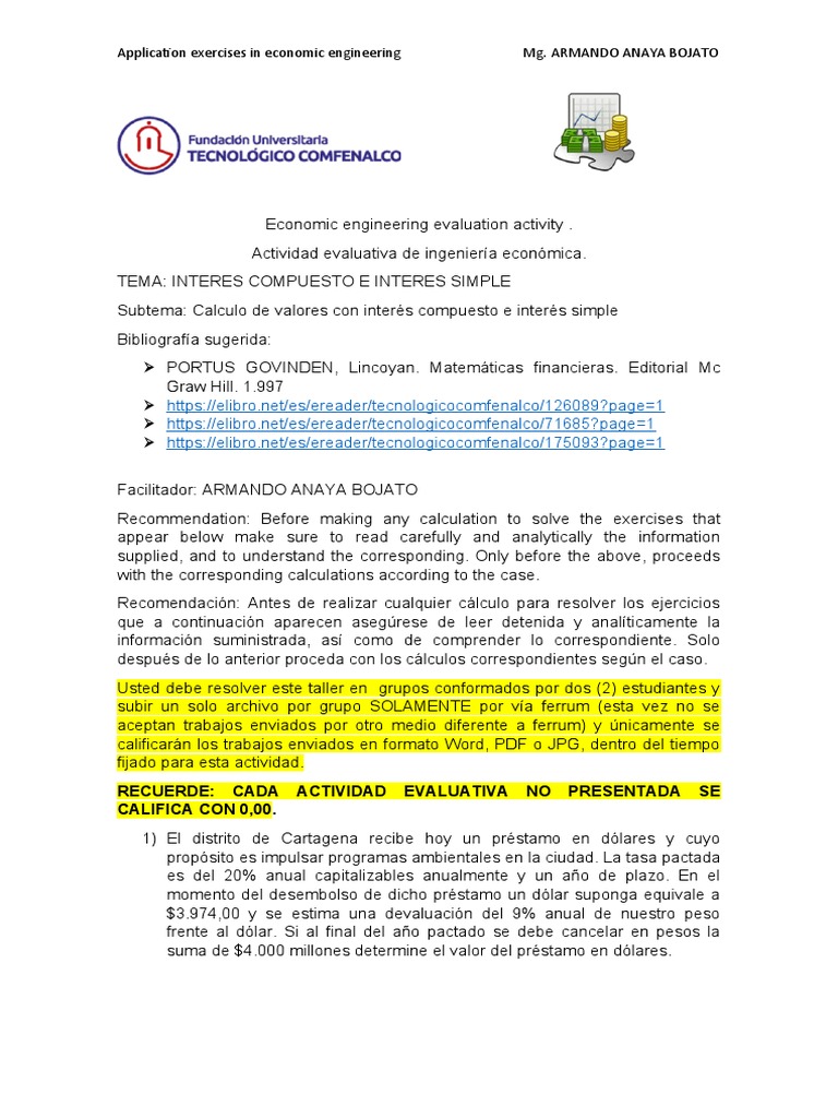 Economic Engineering Evaluation Activity | PDF | Crédito | Finanzas y dinero