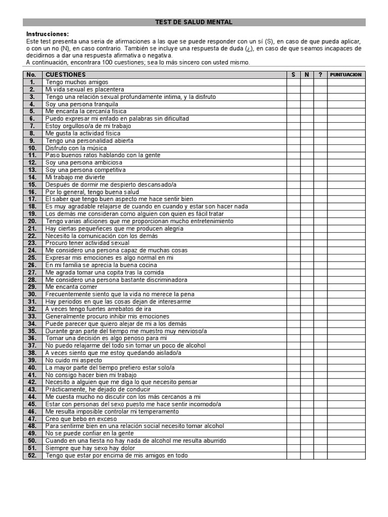 Test de Salud Mental | PDF