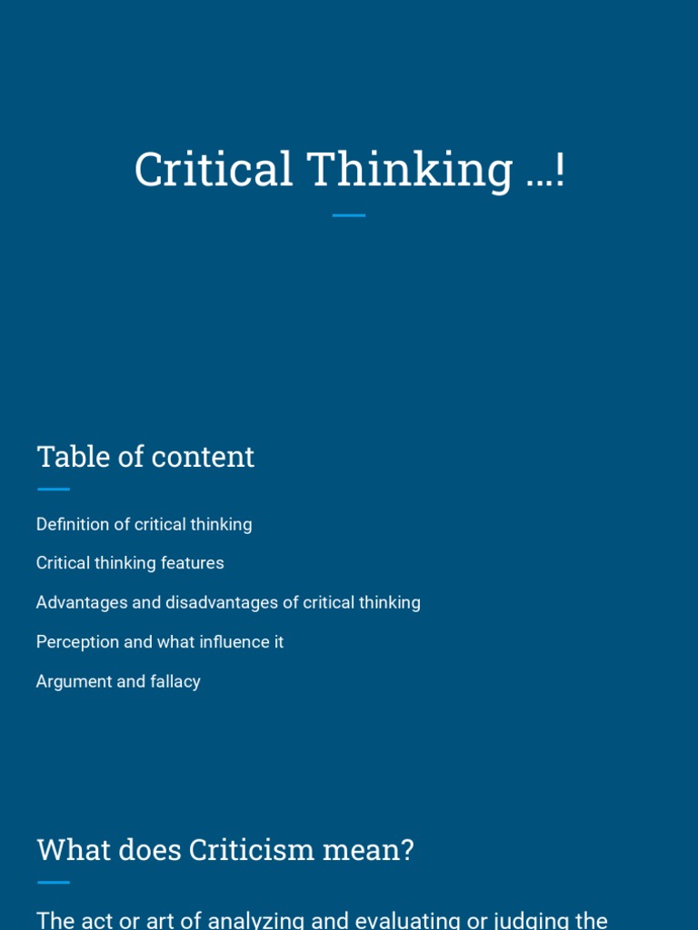 Understanding Perception and Critical Thinking: An Analysis of the ...