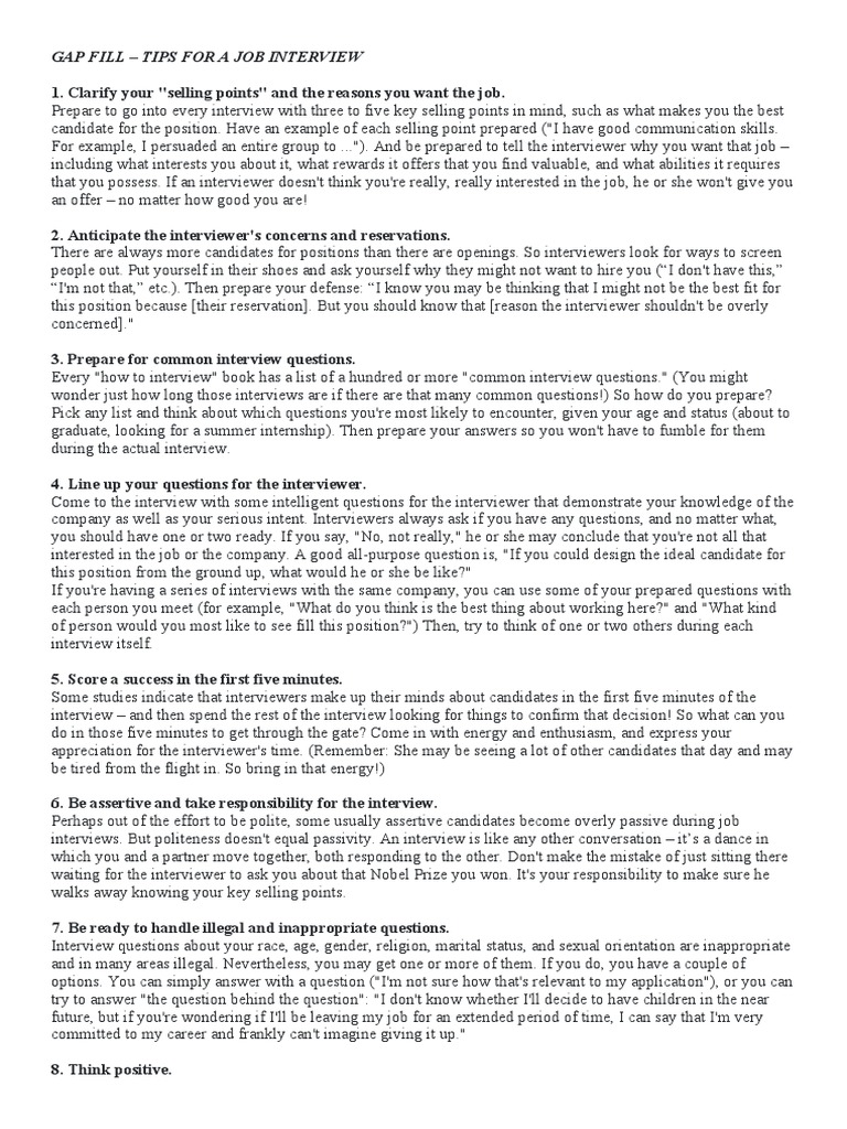 Tips For A Job Interview | PDF