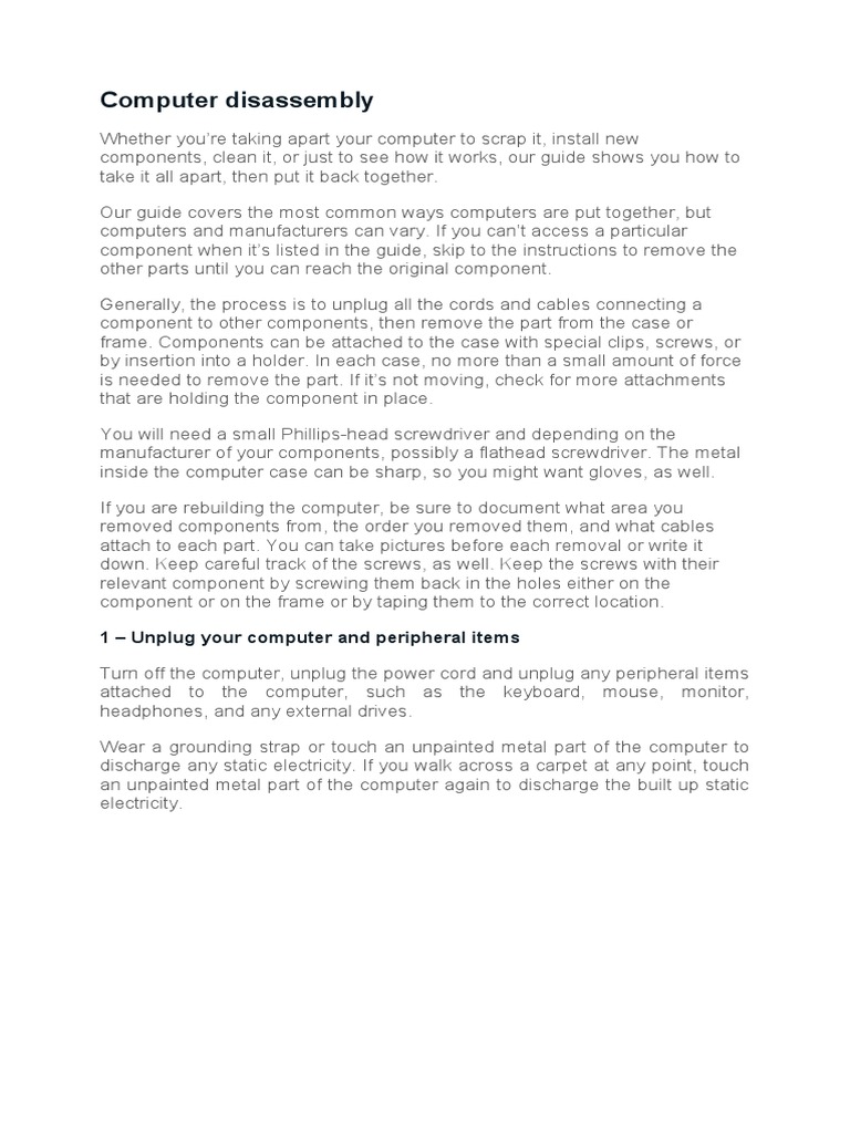 Computer Assembly and Disassembly | PDF | Electrical Connector | Screw