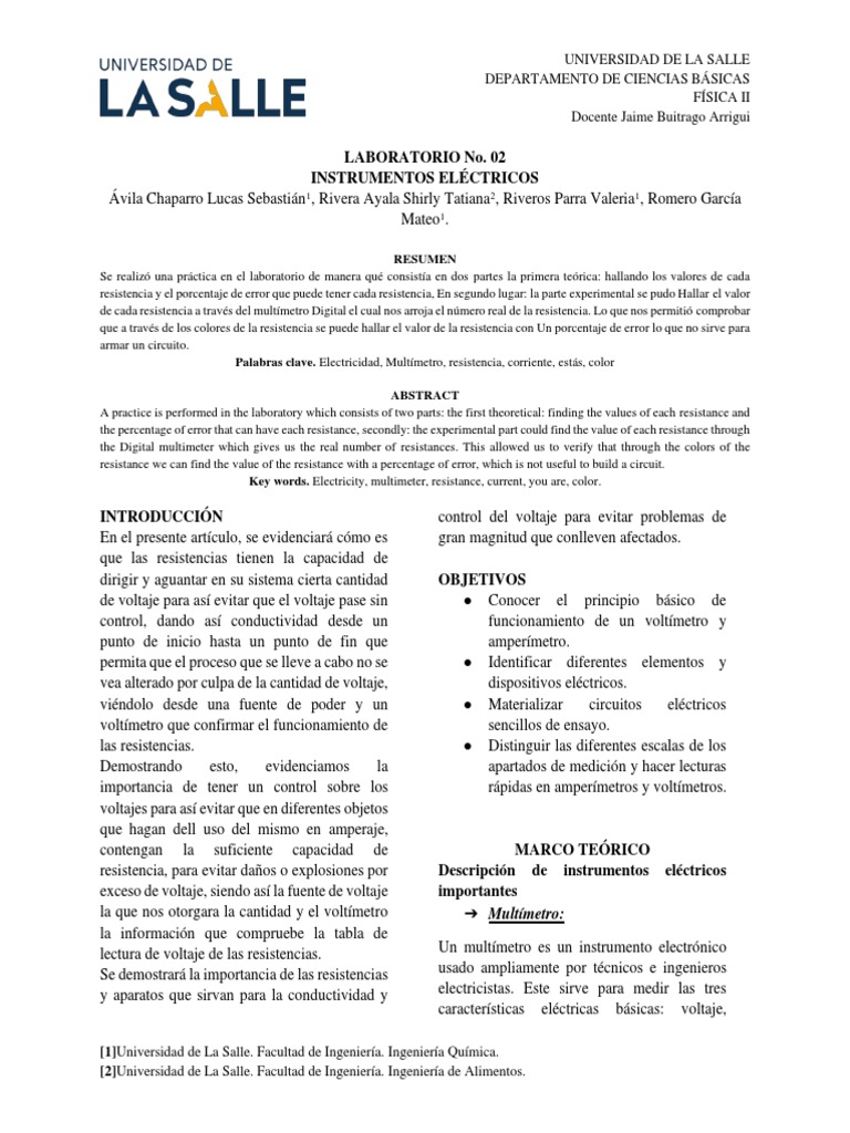 Informe No. 2. Instrumentos Eléctricos | PDF