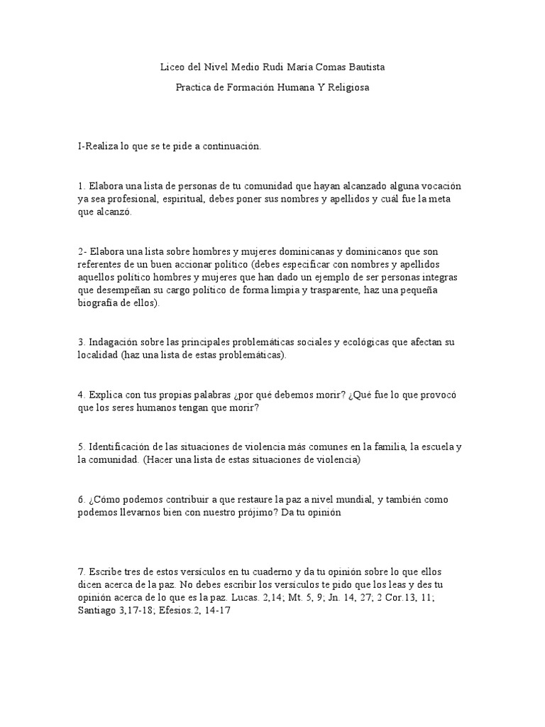 Formacion Humana y Religiosa | PDF