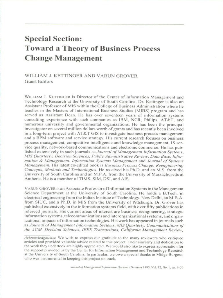 Special Section: Toward A Theory of Business Process Change Management ...