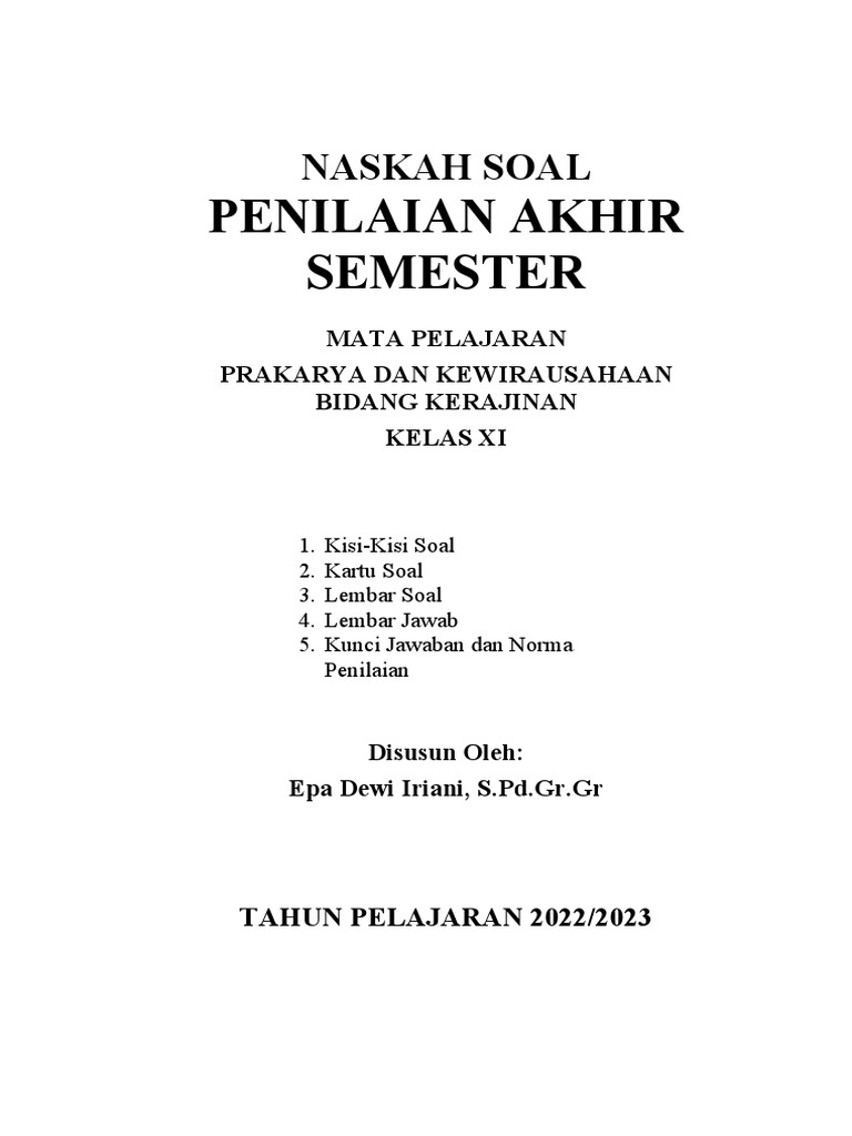 Kartu Soal Pas Ganjil Pkwu Xi 2022-2023 | PDF | Bisnis