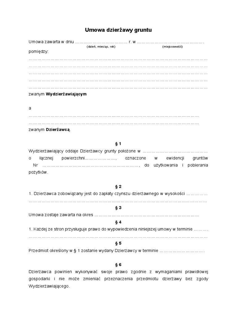 Wzór Umowy Dzierżawy Gruntu | PDF