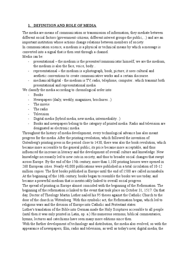 Intro To Media - Script | PDF | Mass Media | Television