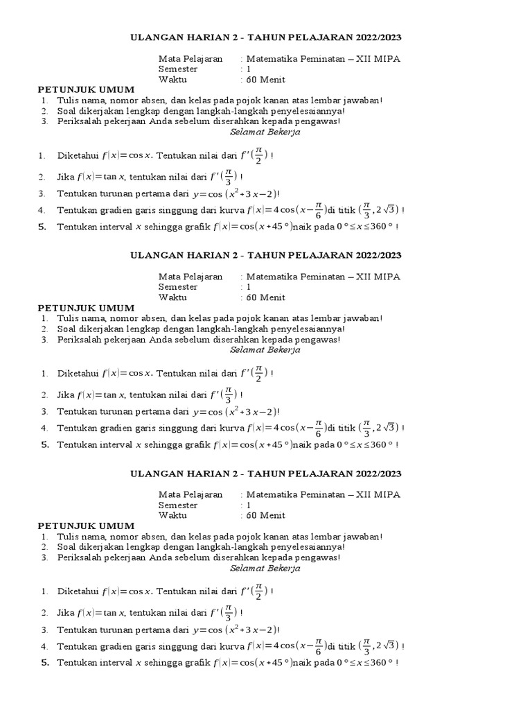 Soal UH 2 - XII Mat P | PDF