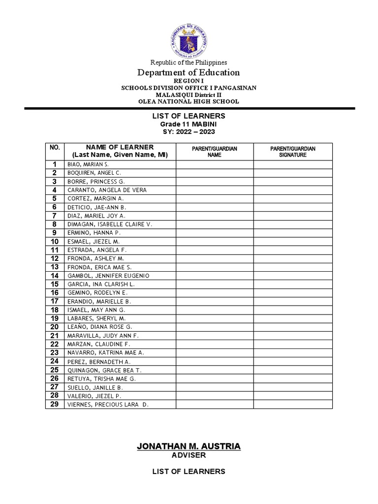 Grade 11 Attendance Register 2022-2023 | PDF
