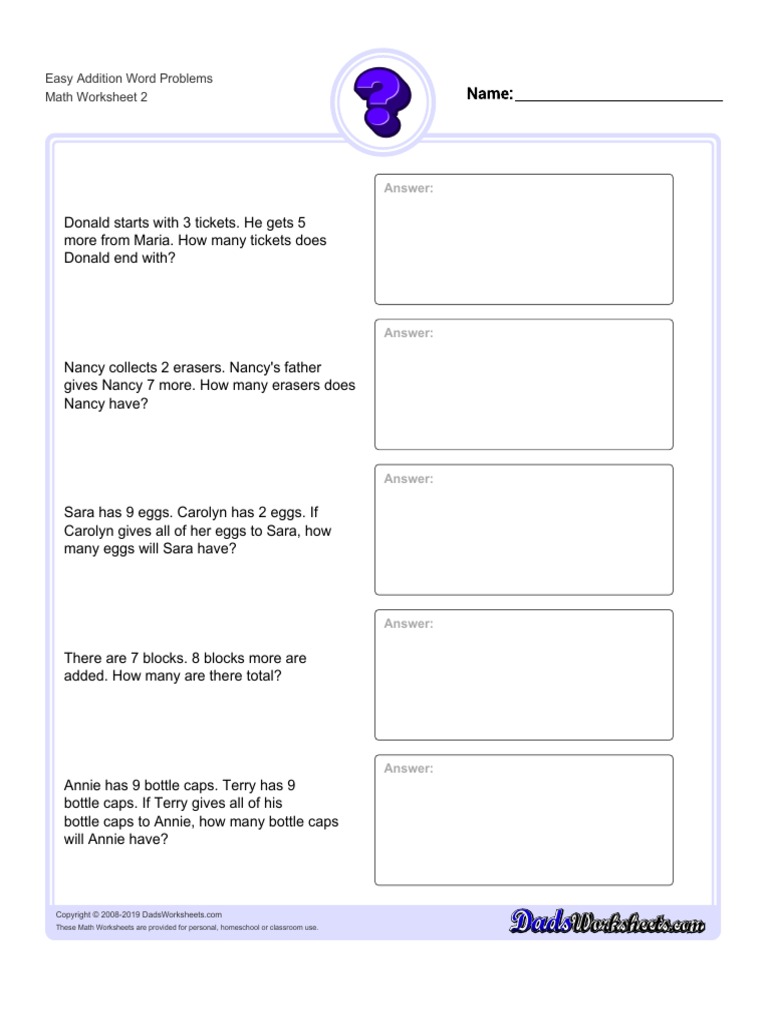 Easy Addition Word Problems v2 | PDF