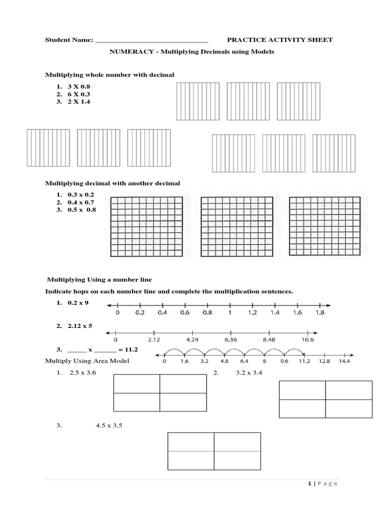 Multiplying Decimals Practice Sheet | PDF
