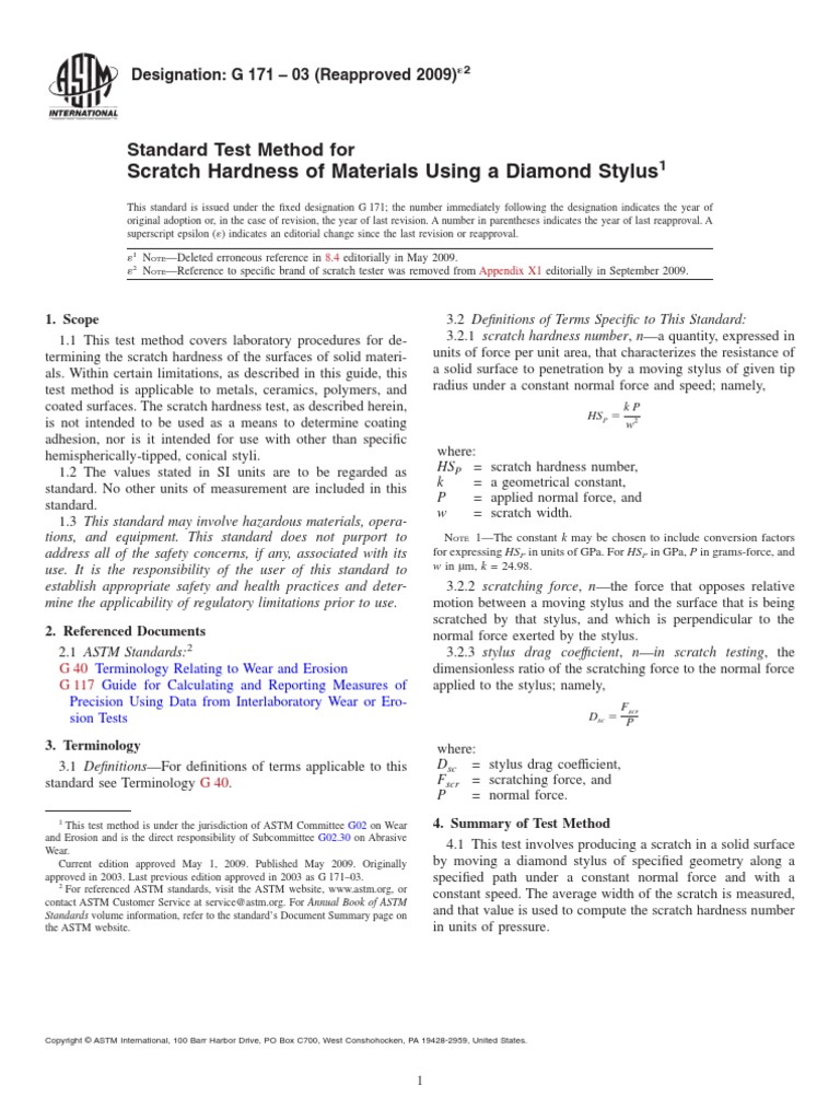 Norma - ASTM G171-03 - Standard Test Method For Scratch Hardness of ...