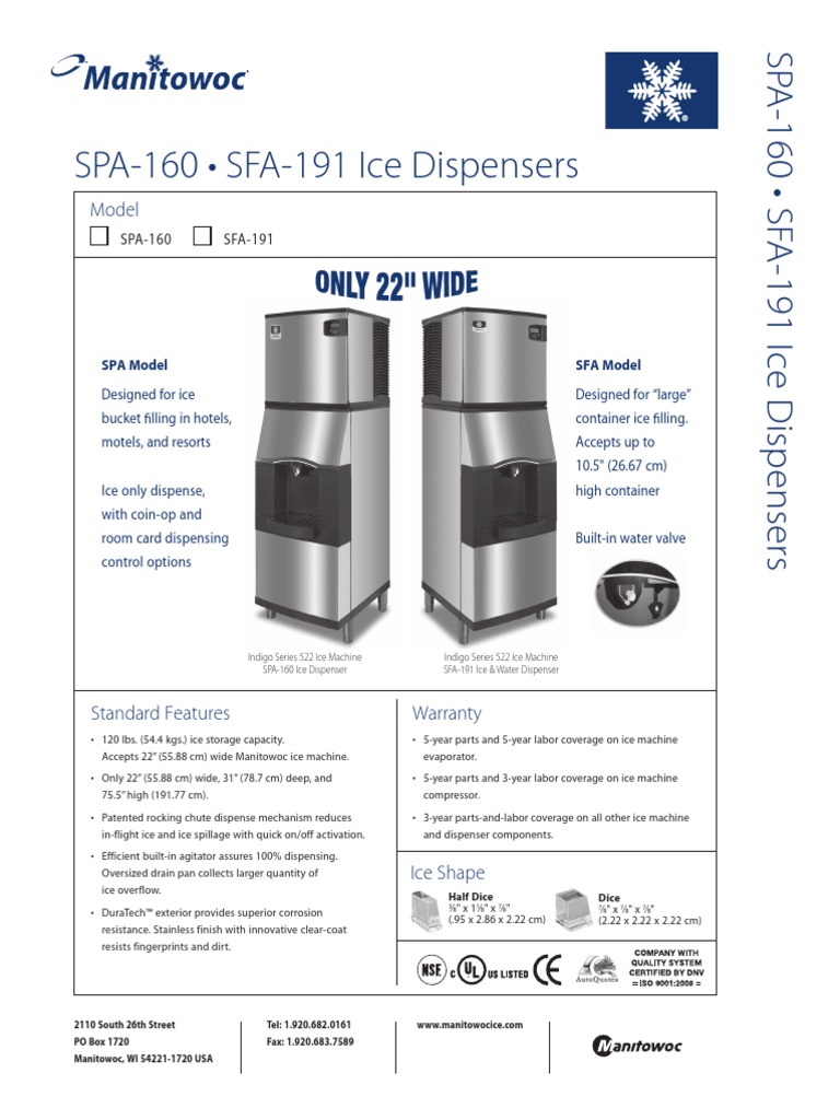 Manitowoc SPA-160.SpecSheet | PDF