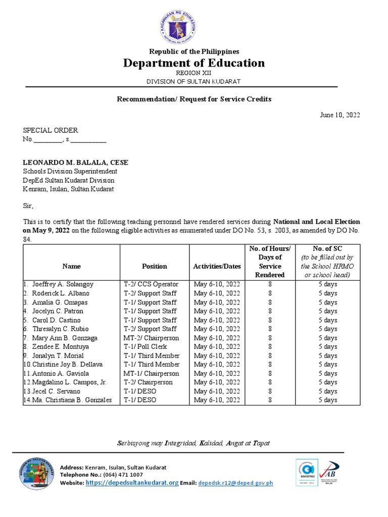 Request For Service Credits | PDF