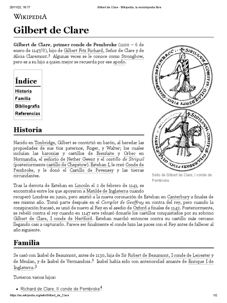 Gilbert de Clare - Wikipedia, La Enciclopedia Libre | PDF | Ducado De Normandia | Normandos