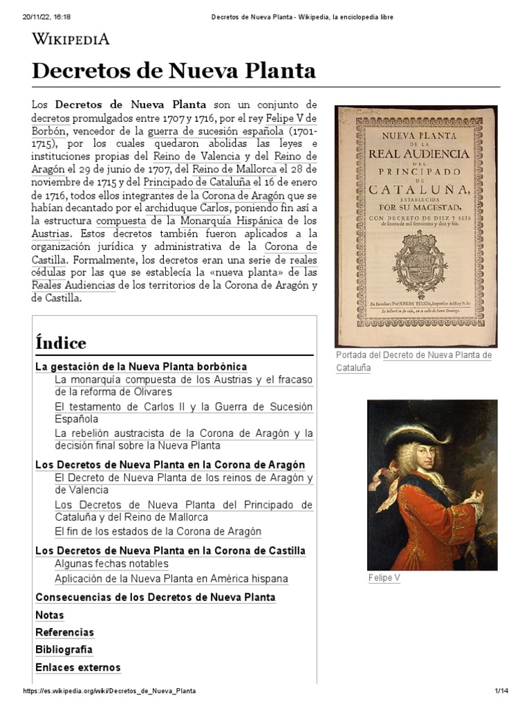 Decretos de Nueva Planta - Wikipedia, La Enciclopedia Libre | PDF