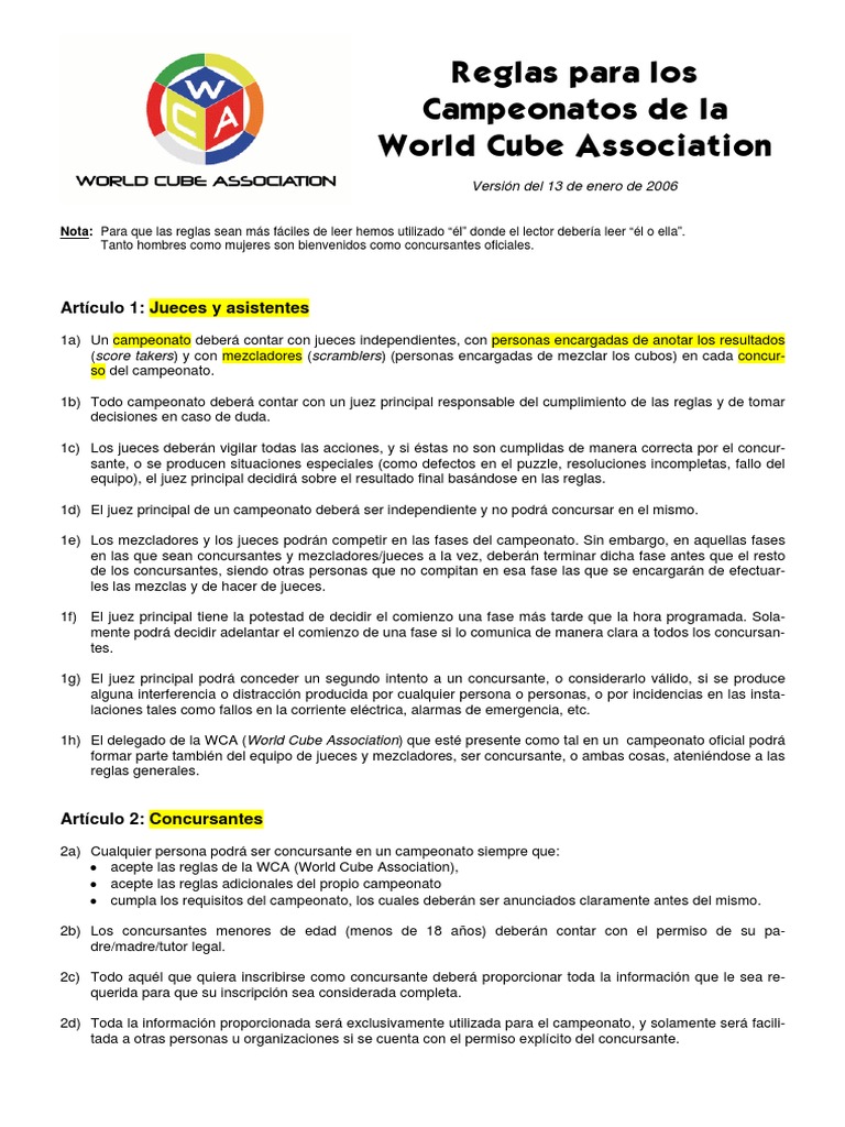 WCA Reglas Campeonatos | PDF