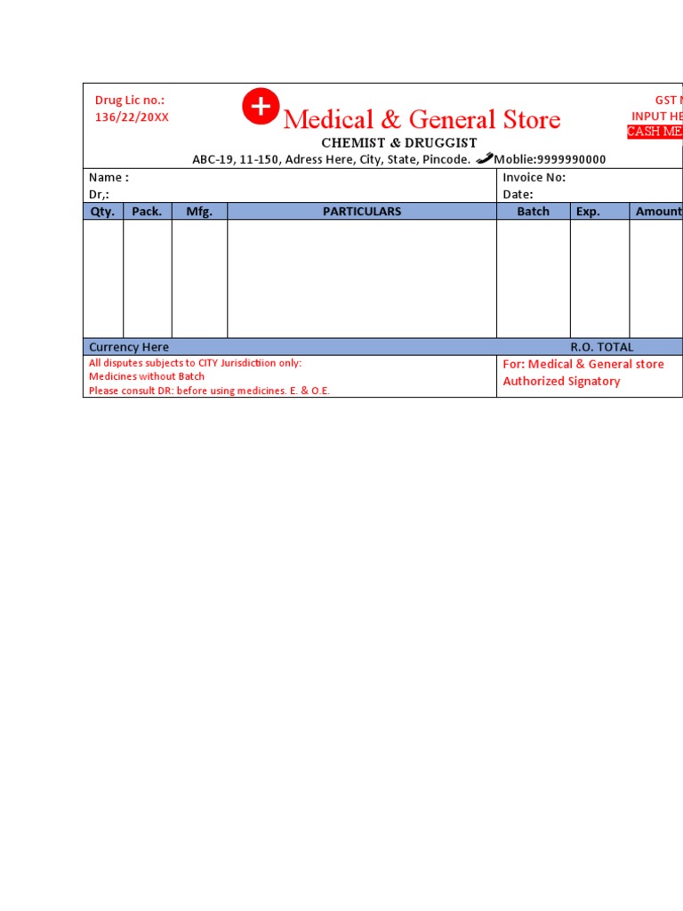 Medical Store Invoice Template | PDF