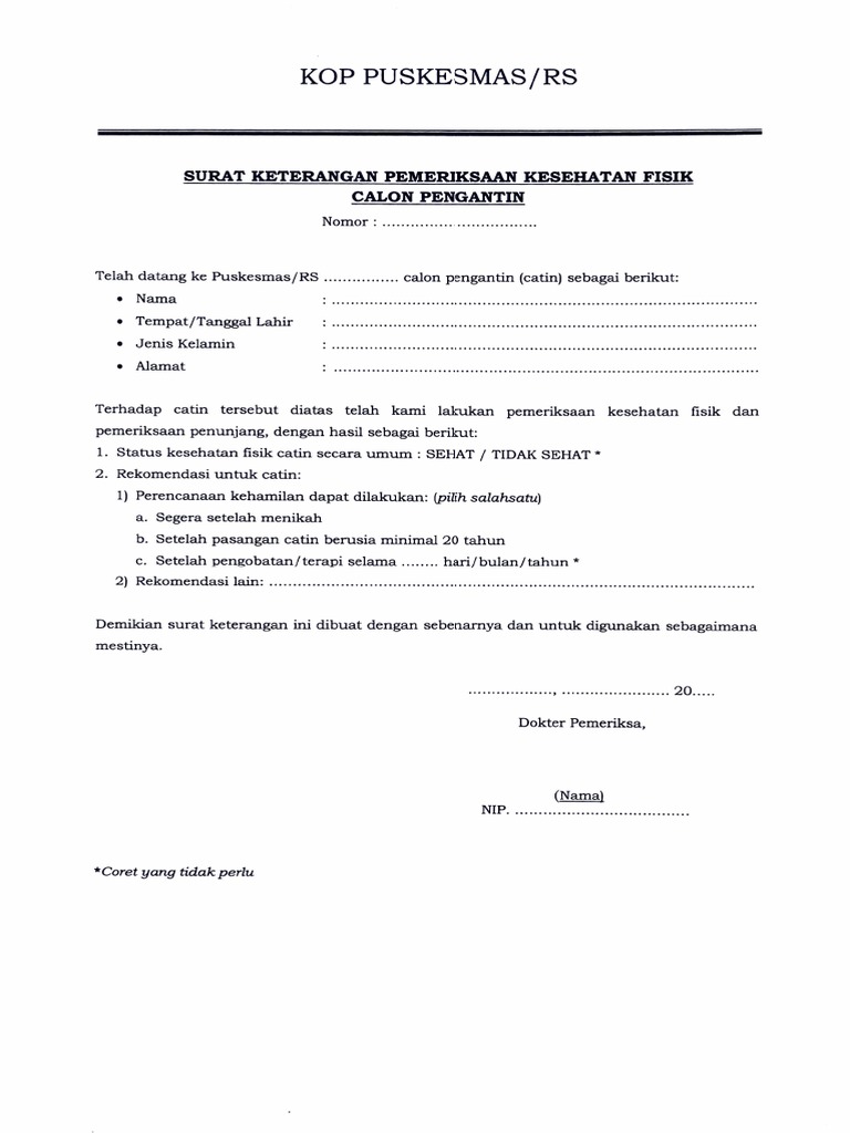 Form Pemeriksaan Catin | PDF