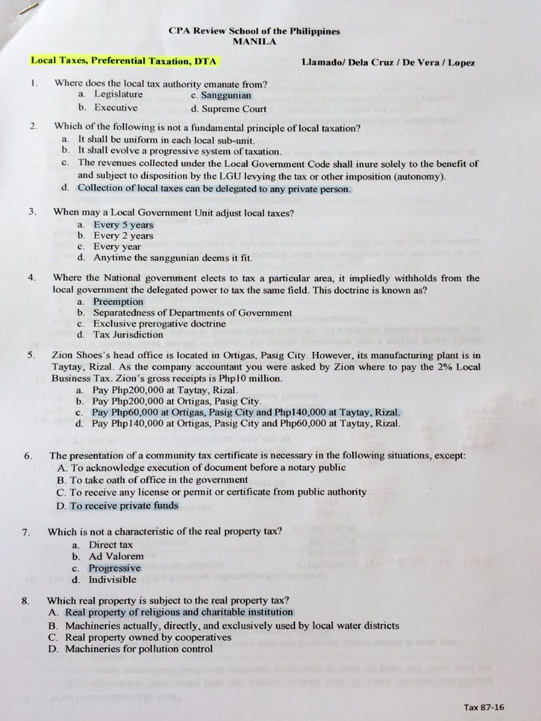 TAX 8716 - Local Taxes, Preferential Taxation, DTA | PDF
