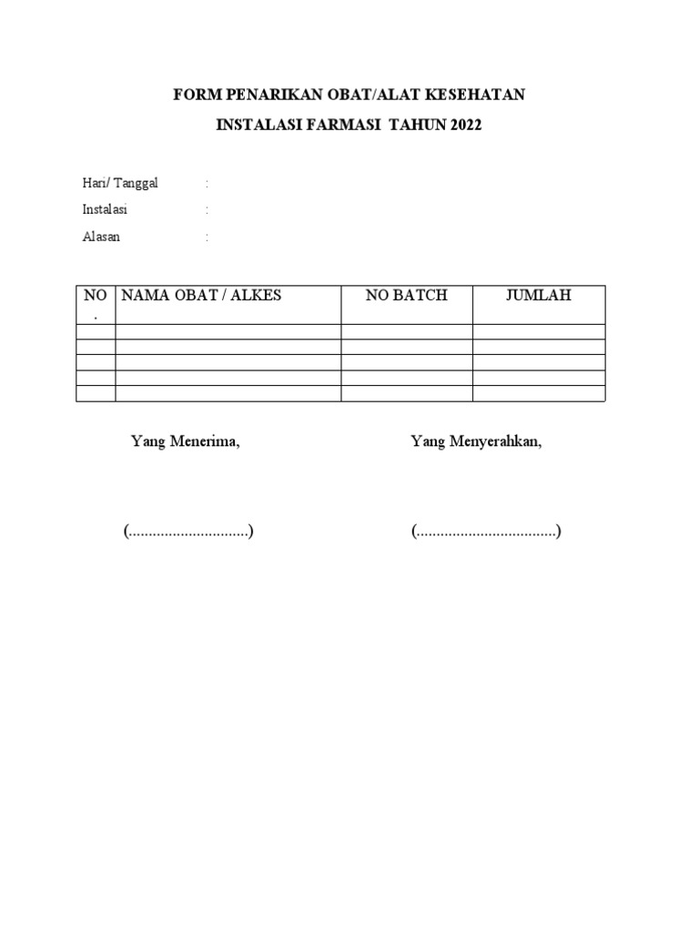 Form Penarikan Obat 2017 | PDF