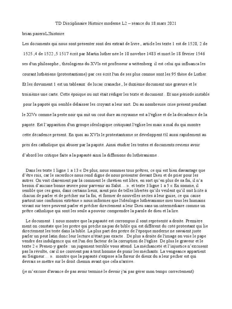 TD Disciplinaire Histoire Moderne L2 - Séance Du 18 Mars 2021 | PDF