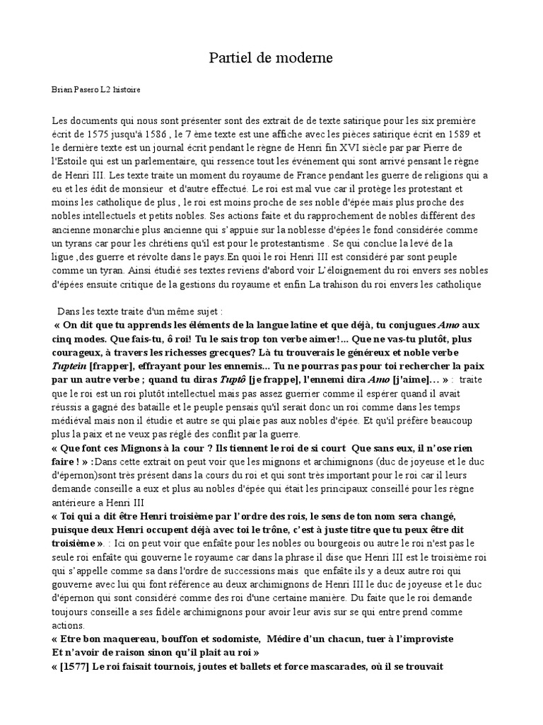 Partiel Moderne 03 05 2021 L2 Histoire | PDF | Royaume de France | Monarchie du Royaume-Uni