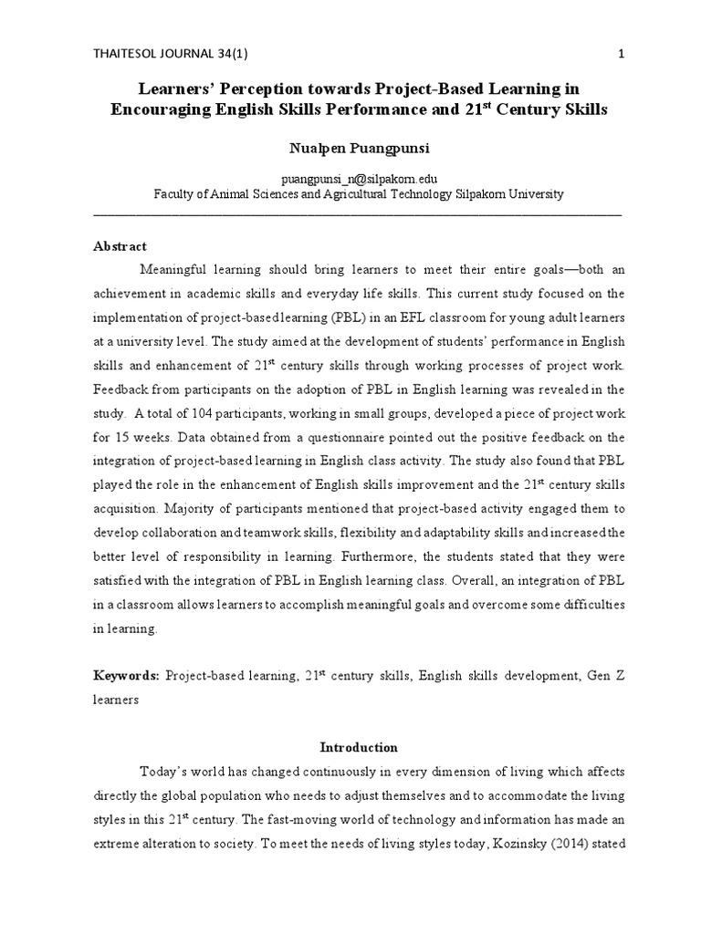 Learners' Perception Towards Project-Based Learning in | PDF | Project ...