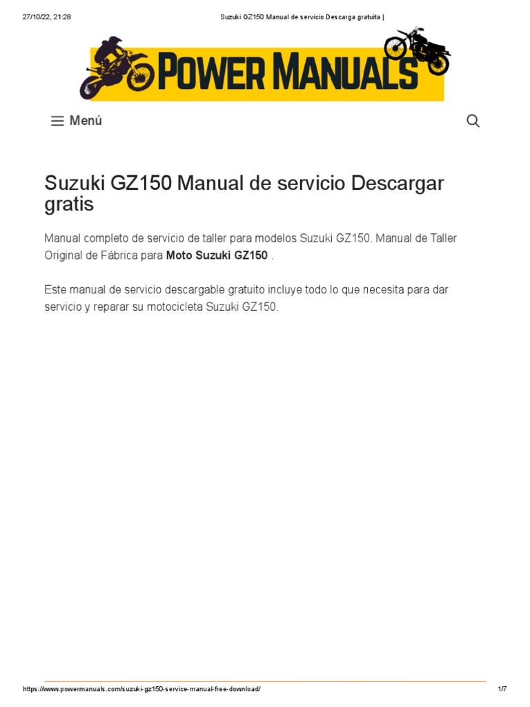 Manual de Servicio Suzuki GZ150 PDF | PDF | Vehículos | Vehículo de motor