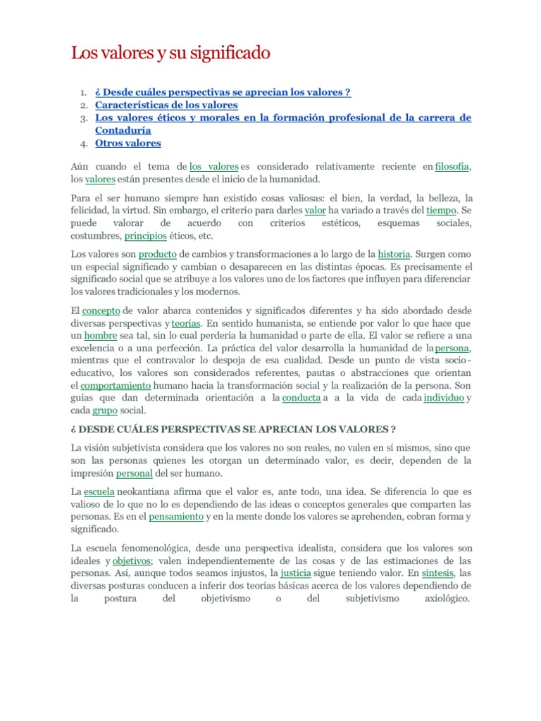 Los Valores y Su Significado | PDF | Tolerancia | Toma de decisiones