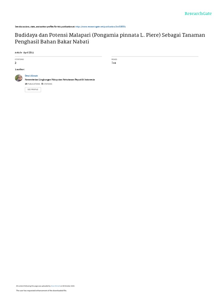 Budidaya Dan Potensi Malapari (Pongamia Pinnata L. Piere) Sebagai ...