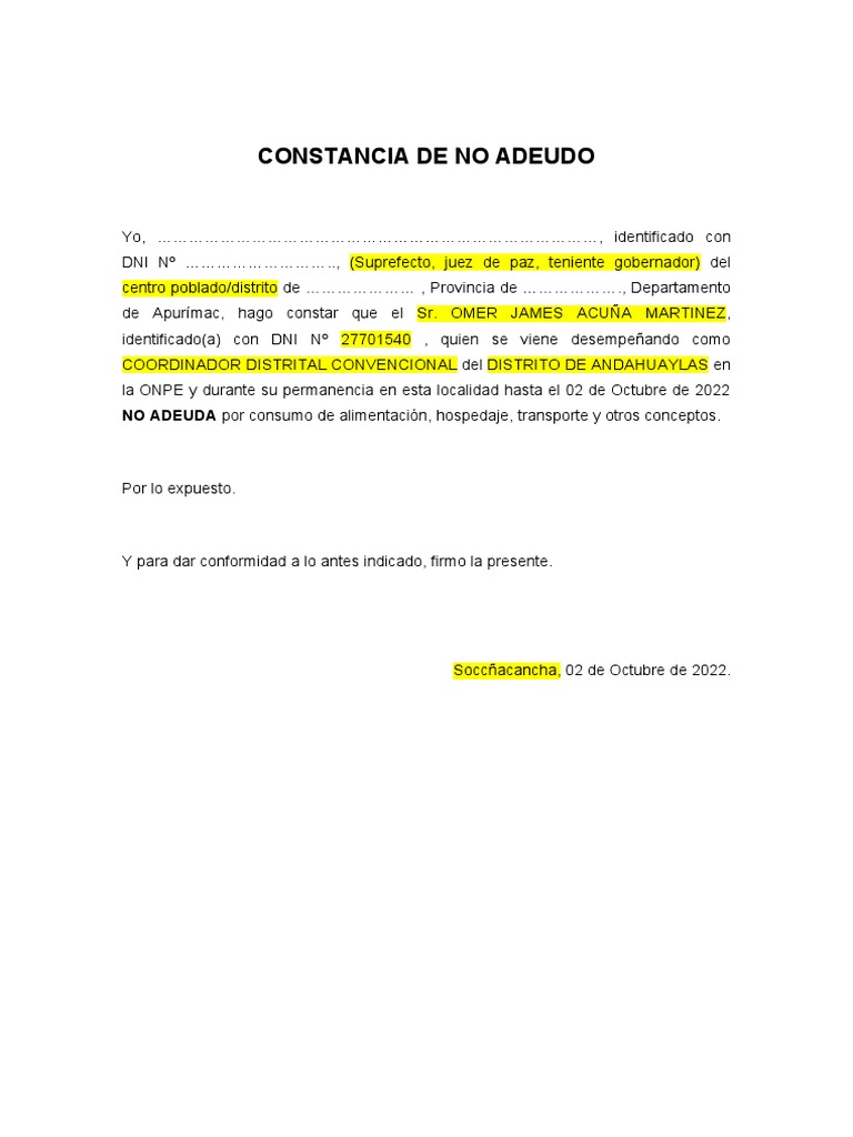 Constancia de No Adeudo | PDF