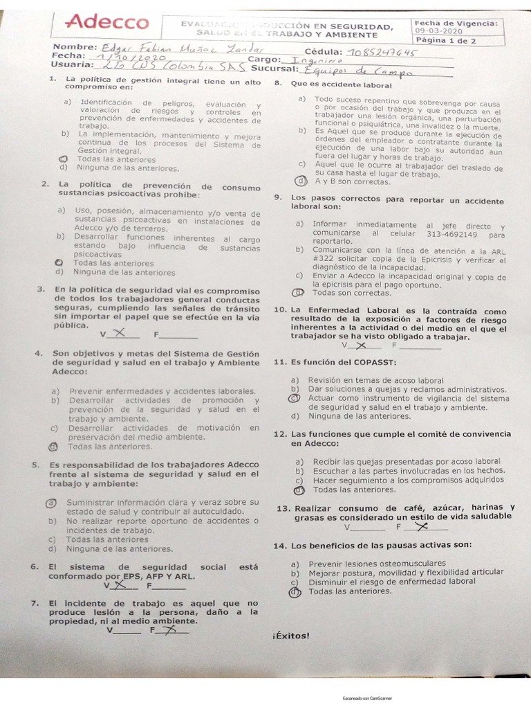 FOR-HSE-0048 Evaluación de Inducción en SSTA | PDF