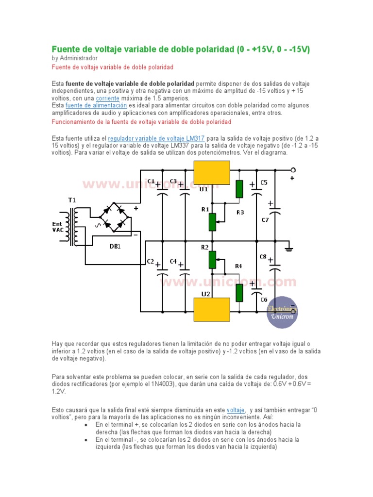 Fuente de Voltaje Variable | PDF | Amplificador | Diodo