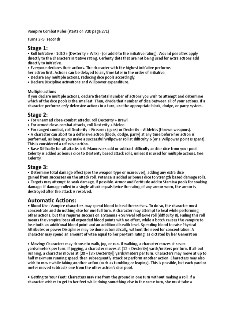 V20 Combat Cheat Sheet | PDF | Projectile Weapons