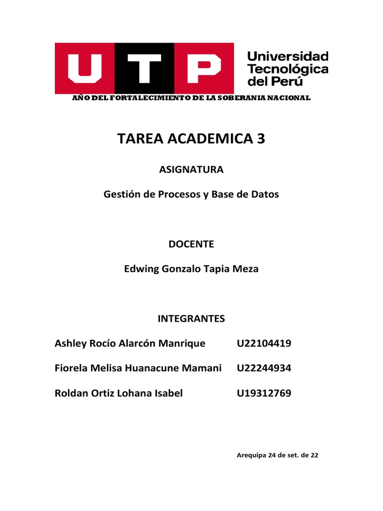 Tarea Academica 3 Grupal 1 | PDF | Bases de datos | Software