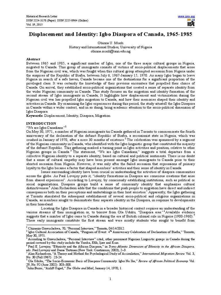 Igbo Diaspora of Canada, 1965-1985 | PDF | African Diaspora | Igbo People Igbo Diaspora of Canada, 1965-1985 | PDF | African Diaspora | Igbo People