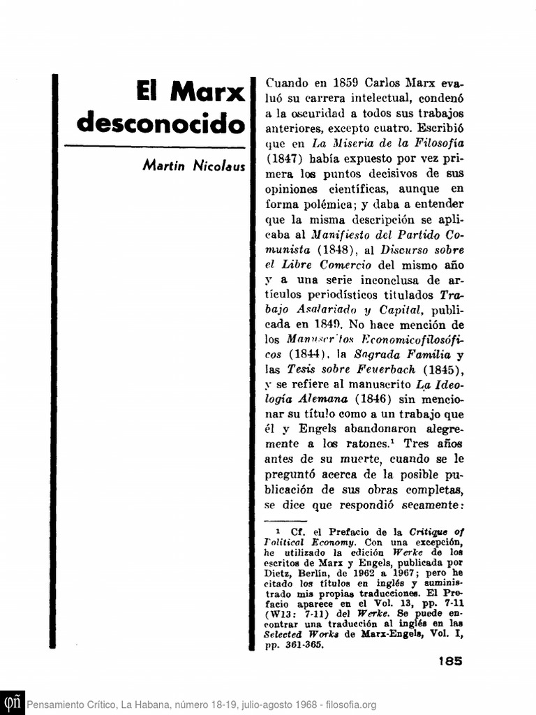 El Marx Desconocido: Martín Nicolaus | PDF | Karl Marx | Friedrich Engels