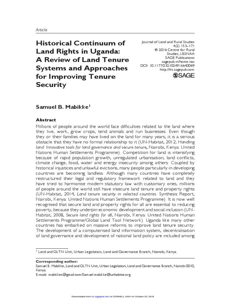 Historical Continuum of Land Rights in Uganda: A Review of Land Tenure ...